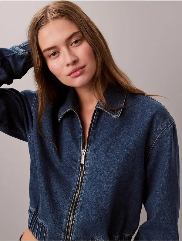 Calvin Klein Denim Cropped Bomber Jacket