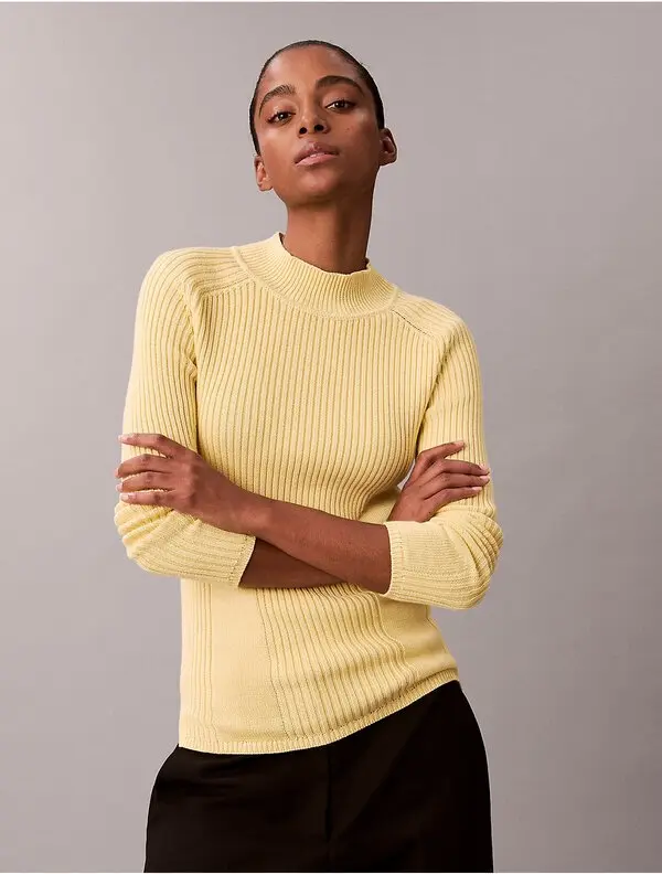 Calvin Klein Cotton Rib Slim Sweater - Custard