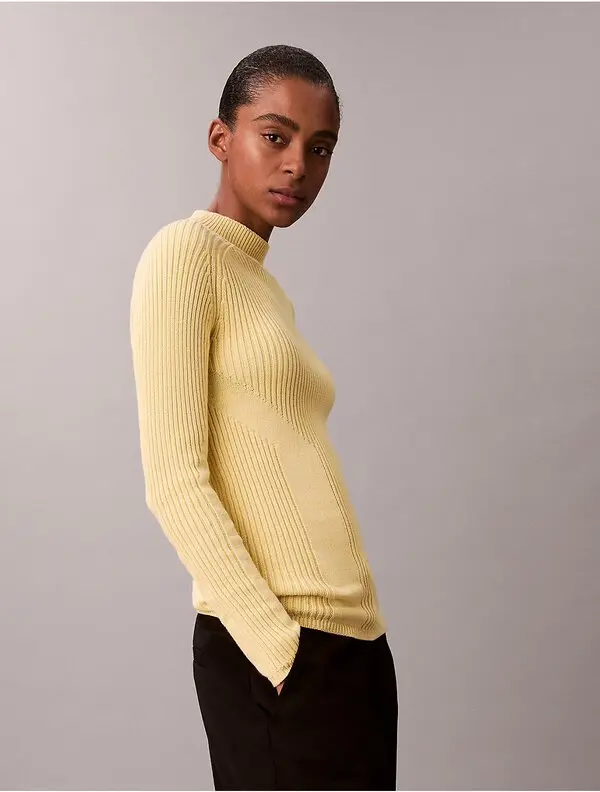 Calvin Klein Cotton Rib Slim Sweater - Custard