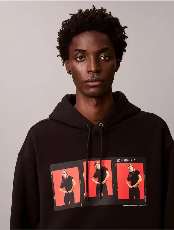 Calvin Klein Kate Moss Fleece Graphic Relaxed Hoodie - Black