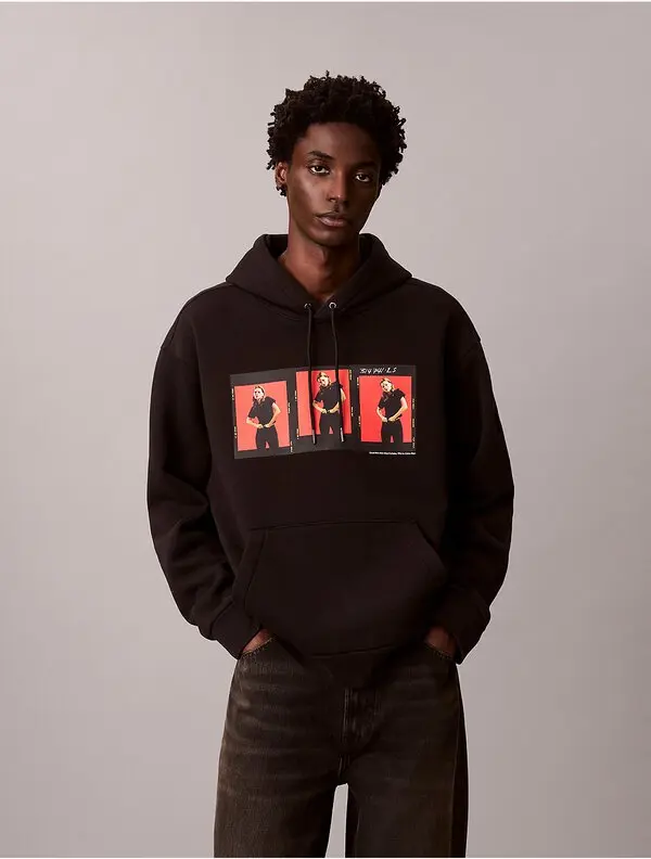 Calvin Klein Kate Moss Fleece Graphic Relaxed Hoodie - Black