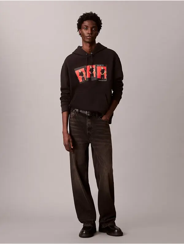 Calvin Klein Kate Moss Fleece Graphic Relaxed Hoodie - Black