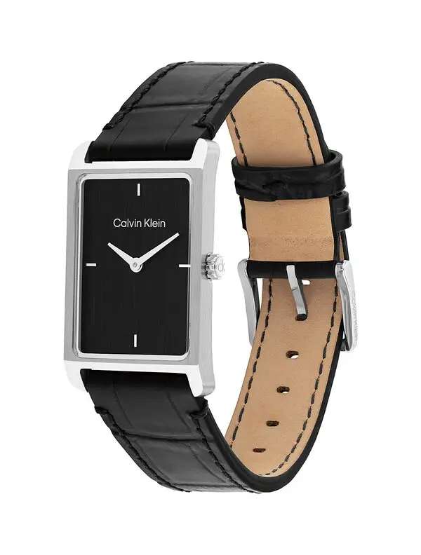 Calvin Klein Rectangle Dial Leather Strap Watch