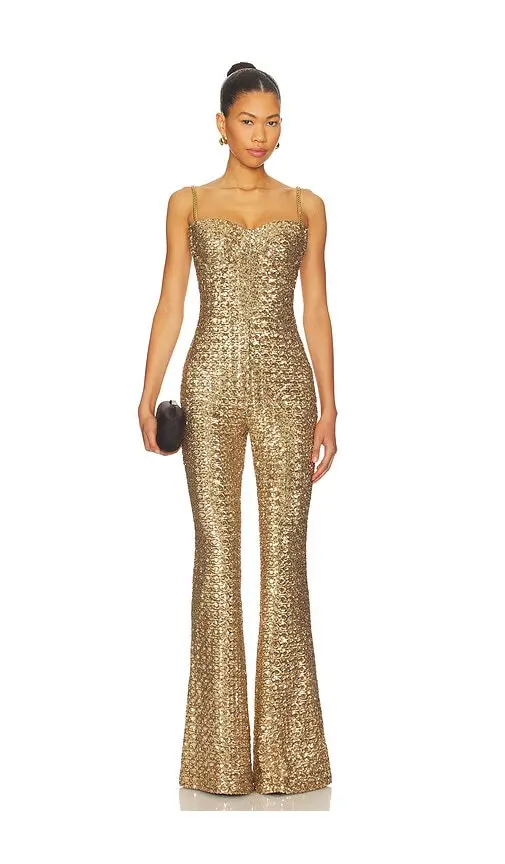 NADINE MERABI Metallic Sequin Jumpsuit