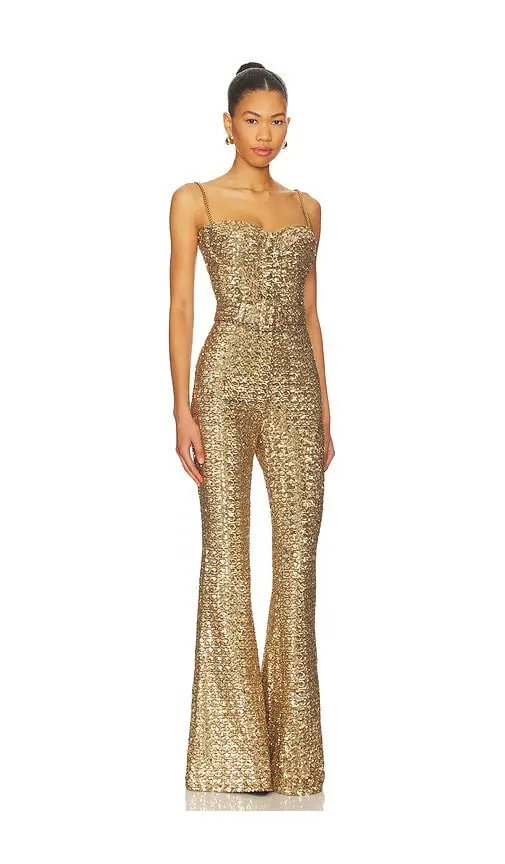 NADINE MERABI Metallic Sequin Jumpsuit