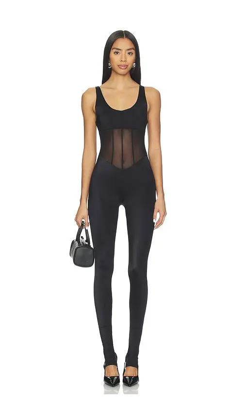 WeWoreWhat Spandex Sheer Panel Jumpsuit - Black