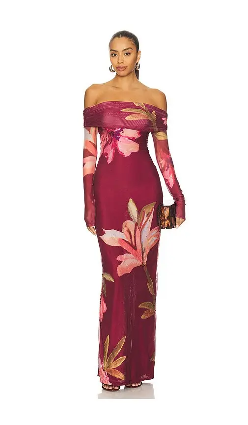 PatBO Delicata Tulle Maxi Dress - Dark Red
