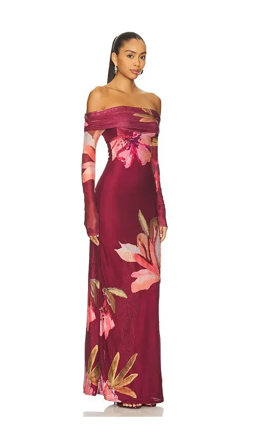 PatBO Delicata Tulle Maxi Dress - Dark Red