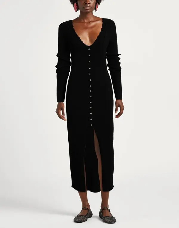 DONDUP Ribbed Knit Maxi Dress With Deep Neckline And Front Slit
