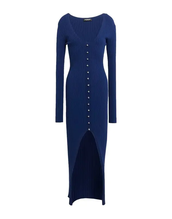 DONDUP Ribbed Knit Maxi Dress With Deep Neckline And Front Slit