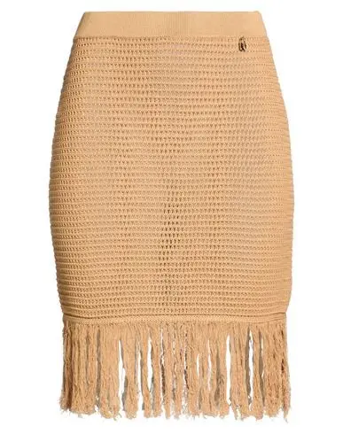 Elisabetta Franchi Crochet-knit Mini Skirt With Fringe Detail - Camel