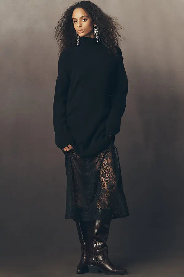 lace mother of the groom dresses Long Sleeve Lace Silver Tea Length Mother of the Bride Dress US2 / Silver main image 0
