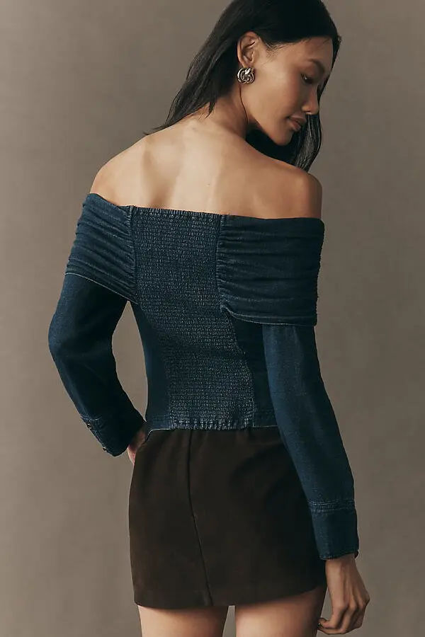 PILCRO Long-sleeve Off-shoulder Denim Top