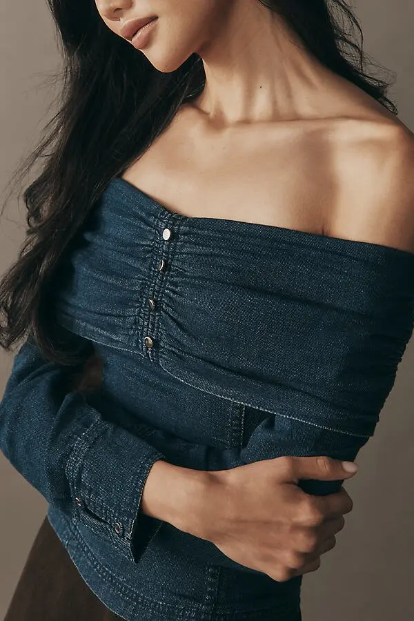 PILCRO Long-sleeve Off-shoulder Denim Top