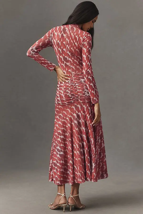Bardot Lea Printed Mesh Midi Dress - Red