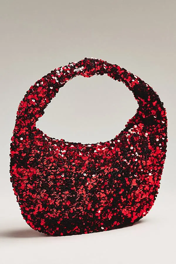 Anthropologie Paillette Sequin Crescent Bag - Red