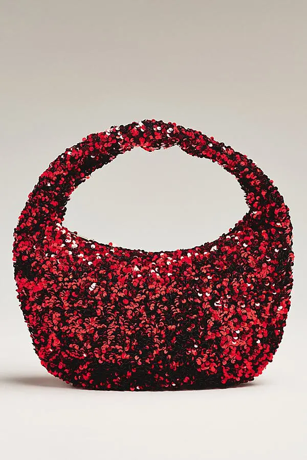Anthropologie Paillette Sequin Crescent Bag - Red