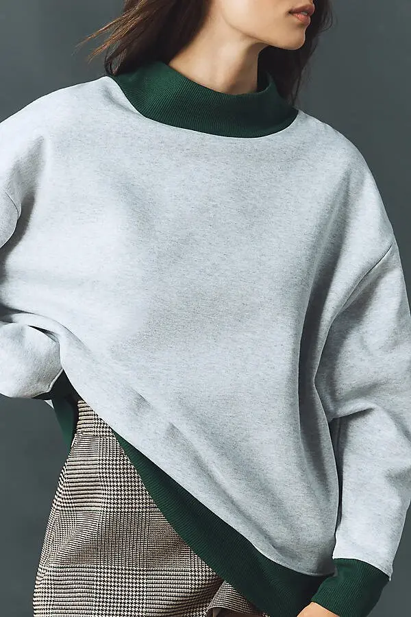 Anthropologie Colorblocked Mock-neck Pullover - Heather Grey/green