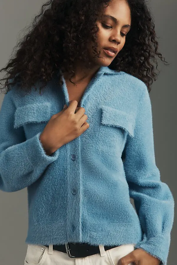 Susana Monaco Fuzzy Cardigan Sweater - Light Blue