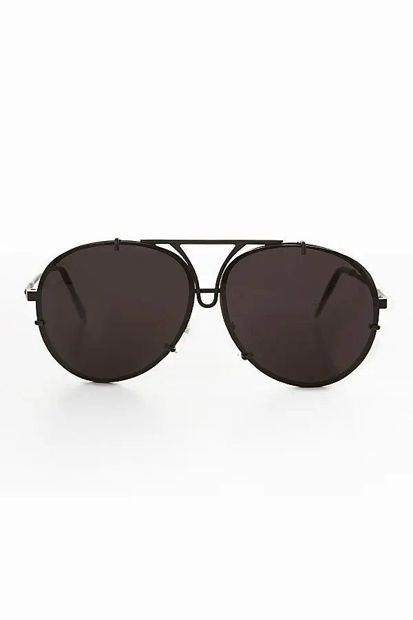 SUNGLASS MUSEUM Vintage Vossie Rimless Aviator Sunglasses - Black