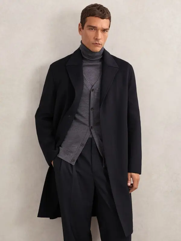 REISS Wool-blend Single-breasted Overcoat - Navy