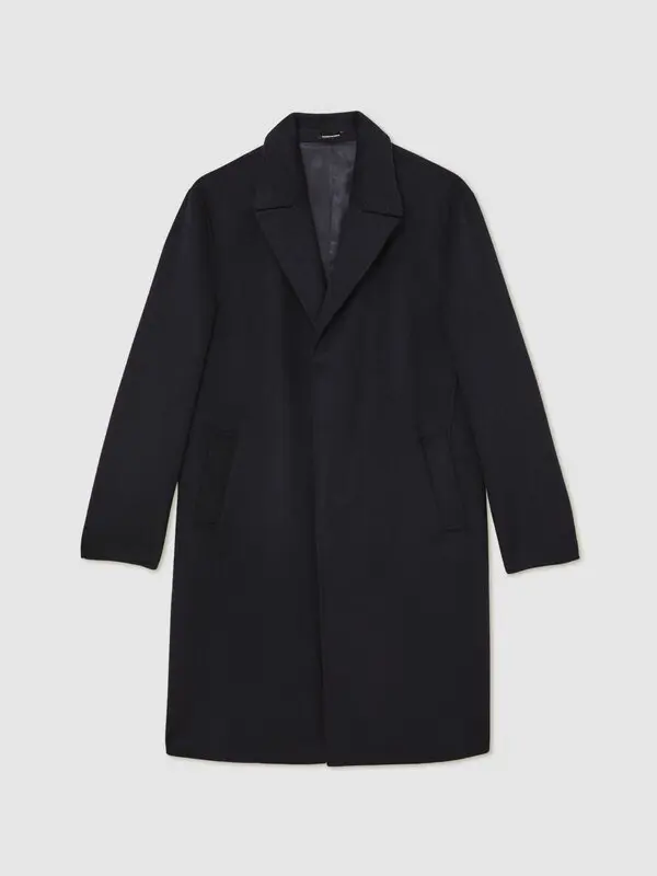 REISS Wool-blend Single-breasted Overcoat - Navy