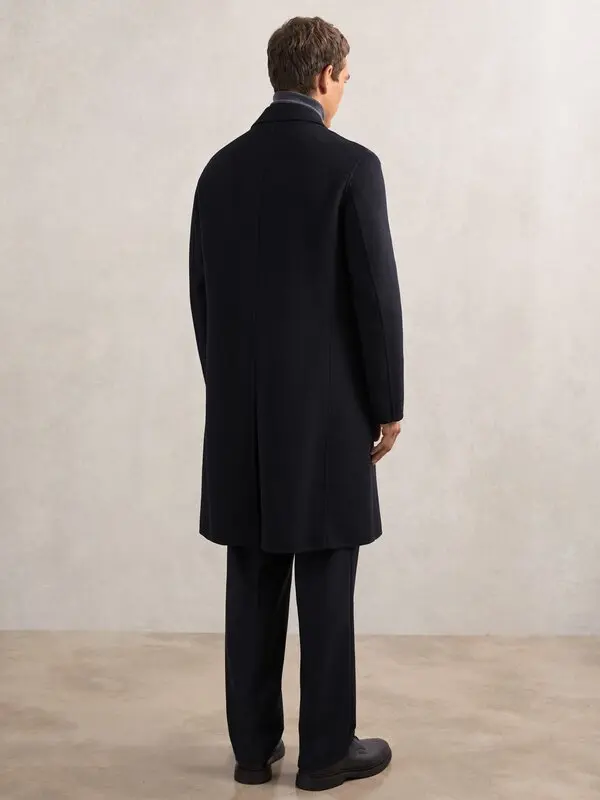 REISS Wool-blend Single-breasted Overcoat - Navy