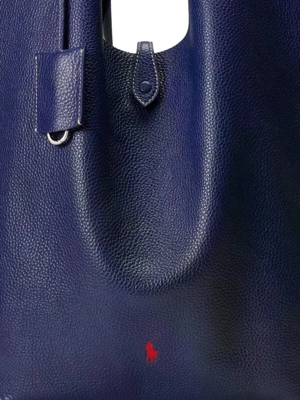 Polo Ralph Lauren Large Leather Tote Bag With Embroidered Pony Logo - Blue