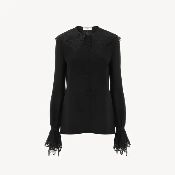 Chloé Fluid Blouse In Crêpe De Chine & Lace