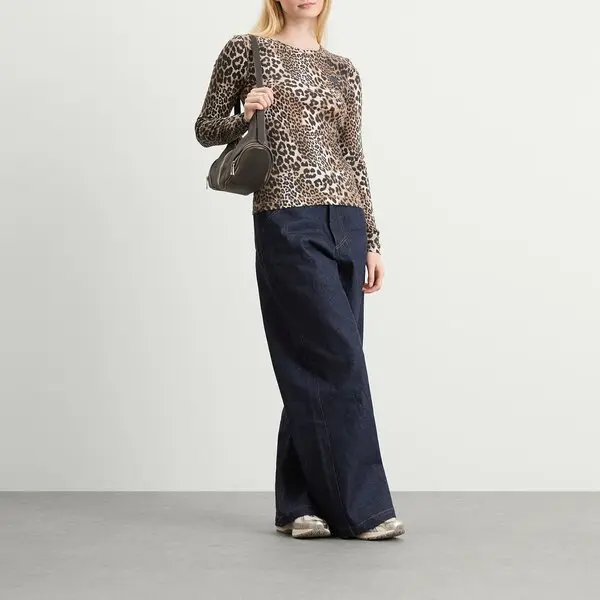 GANNI Soft Cotton Rib Long Sleeve Top - Leopard