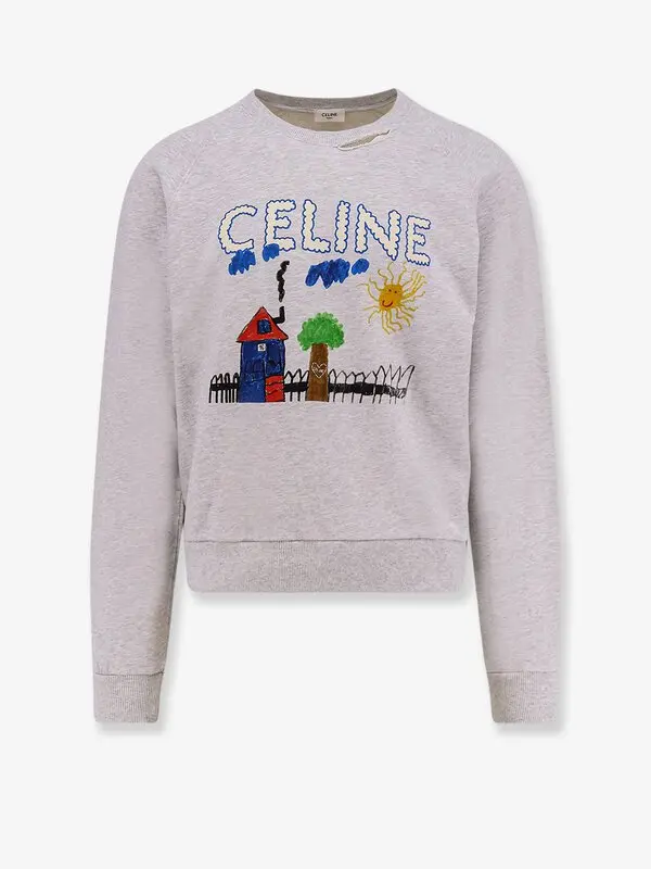 Celine Cotton Sweatshirt With Multicolor Print