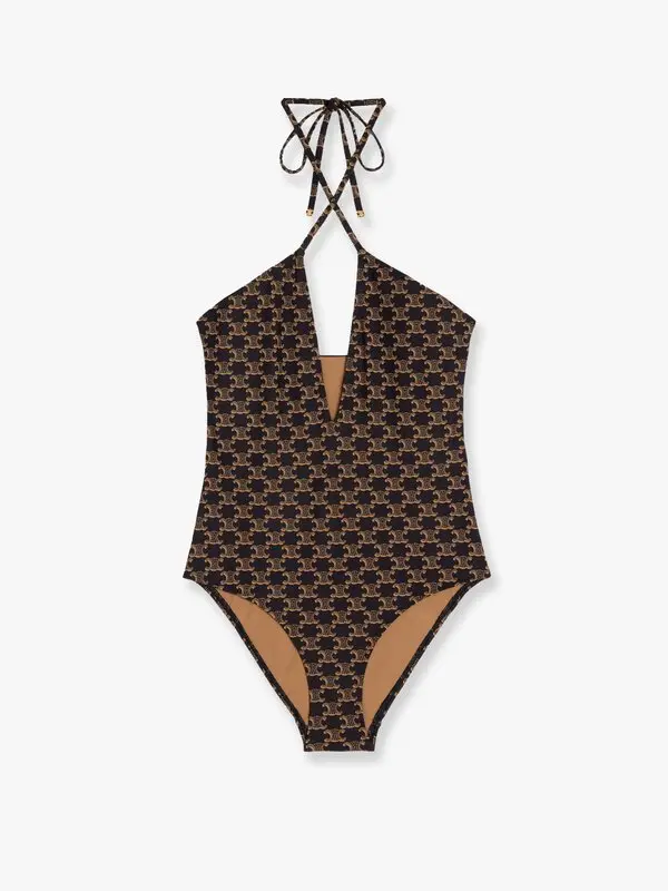 Celine Triomphe Motif One-piece Swimsuit - Brown
