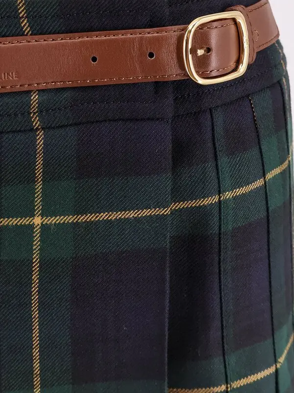 Celine Tartan Wool Kilt Miniskirt