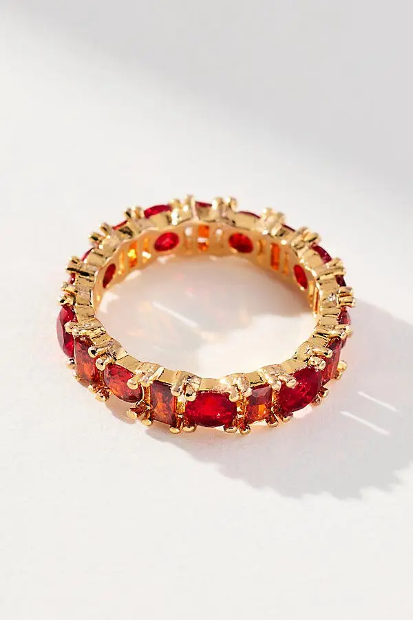 Anthropologie Crystal Stone Stacking Ring - Red