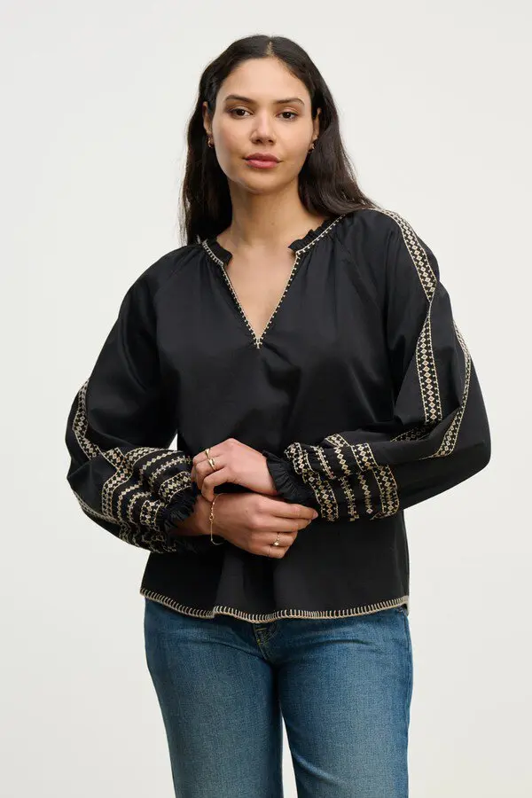 Velvet By Graham & Spencer Scarlett Embroidered Top - Black