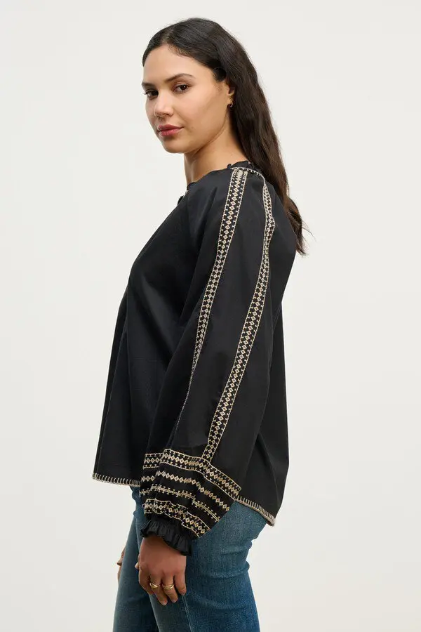 Velvet By Graham & Spencer Scarlett Embroidered Top - Black