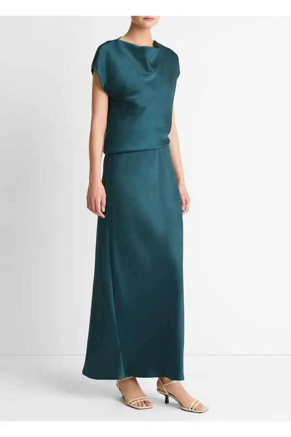 Vince Draped Satin Cowl-neck Dress - Green / Floral