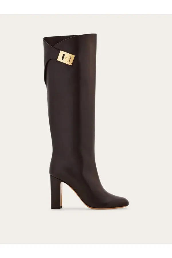 FERRAGAMO Knee-high Boot With Hug Buckle - Gold