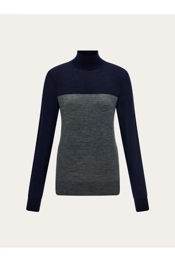 FERRAGAMO Two Tone Turtleneck - Navy