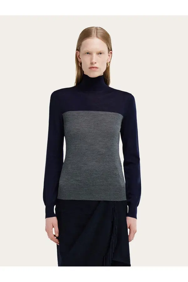 FERRAGAMO Two Tone Turtleneck - Navy