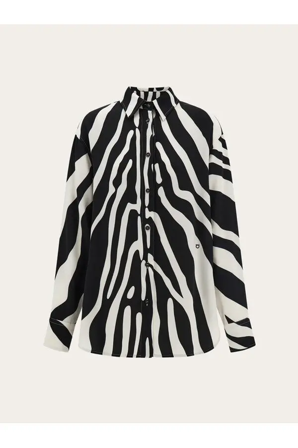 FERRAGAMO Animal Print Silk Shirt - Black