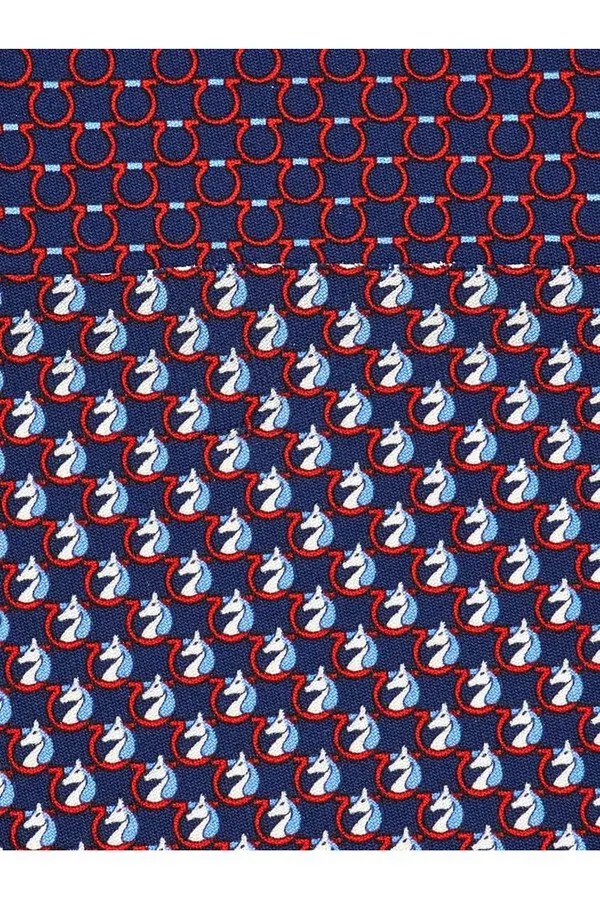 FERRAGAMO Pegasus Print Silk Neck Tie - Blue