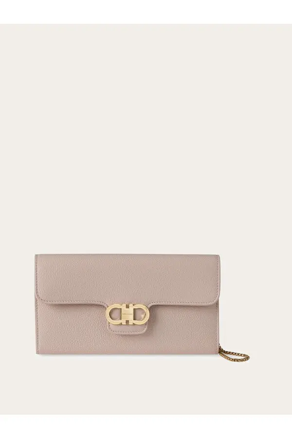FERRAGAMO Gancini Wallet With Shoulder Strap - Pink