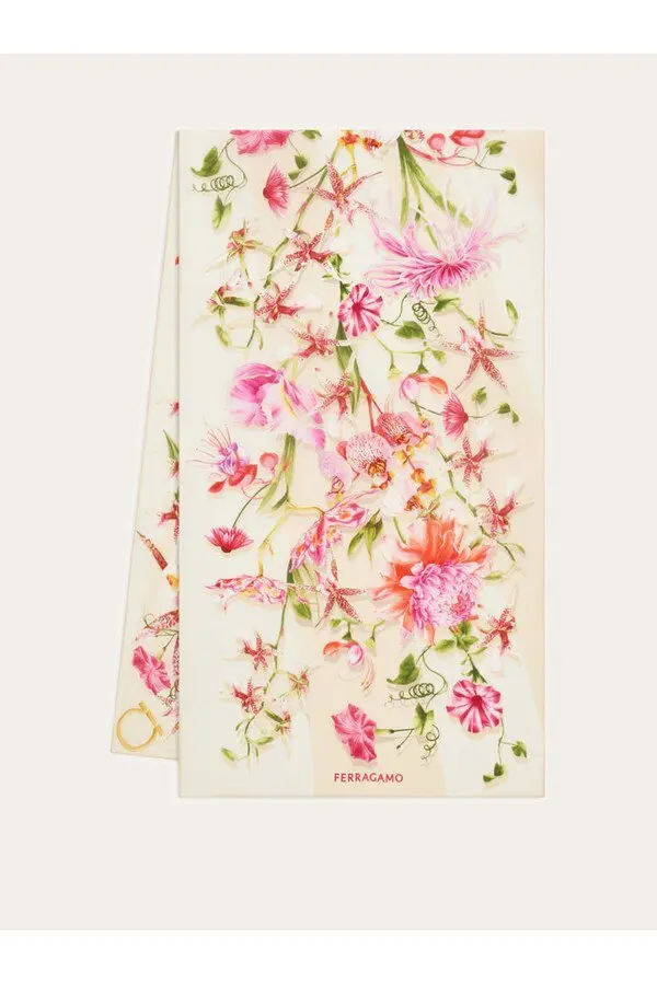 FERRAGAMO Floral Bloom Print Silk Scarf - Pink