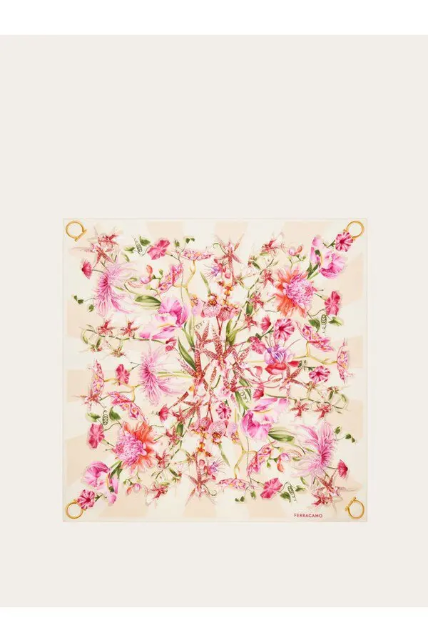 FERRAGAMO Floral Bloom Print Silk Scarf - Pink