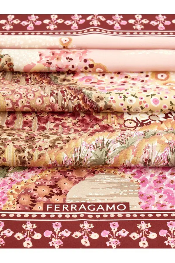 FERRAGAMO Palazzo Spini Feroni Print Silk Foulard - Pink