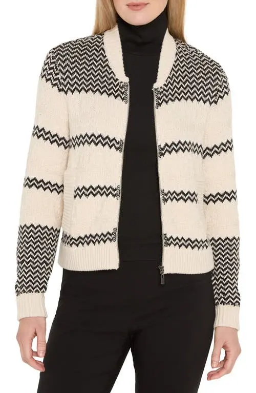 NIC+ZOE Zigzag Knit Bomber Jacket - Black Multi