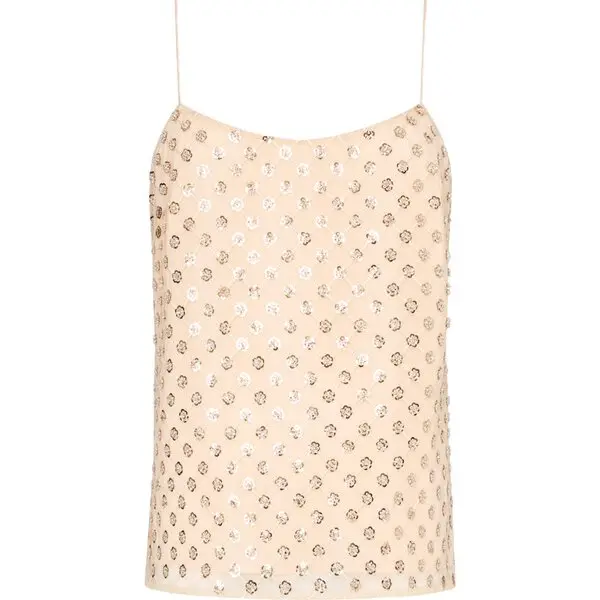 MILLY Rylan Sequin Embroidered Camisole - Beige