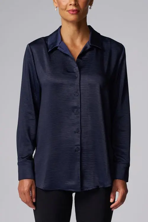 FRANNE GOLDE Textured Satin Shirt - Navy