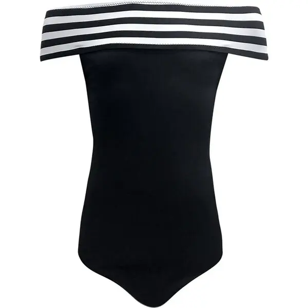 NESSI BYRD Striped Off-the-shoulder Ribbed One-piece Swimsuit - Black
